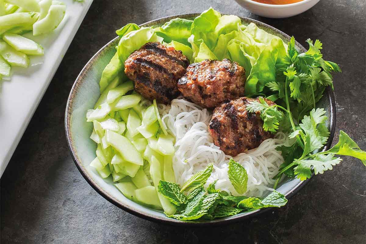 Vietnamese Grilled Pork Patties with Rice Noodles | Bun Cha Recipe ...